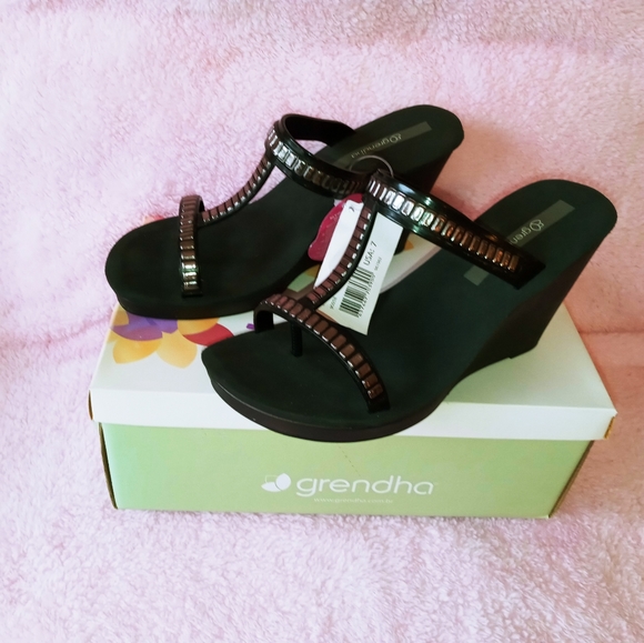 Grendha | Shoes | Grendha Black Thong Wedge Sandals Slip On Size 7 ...